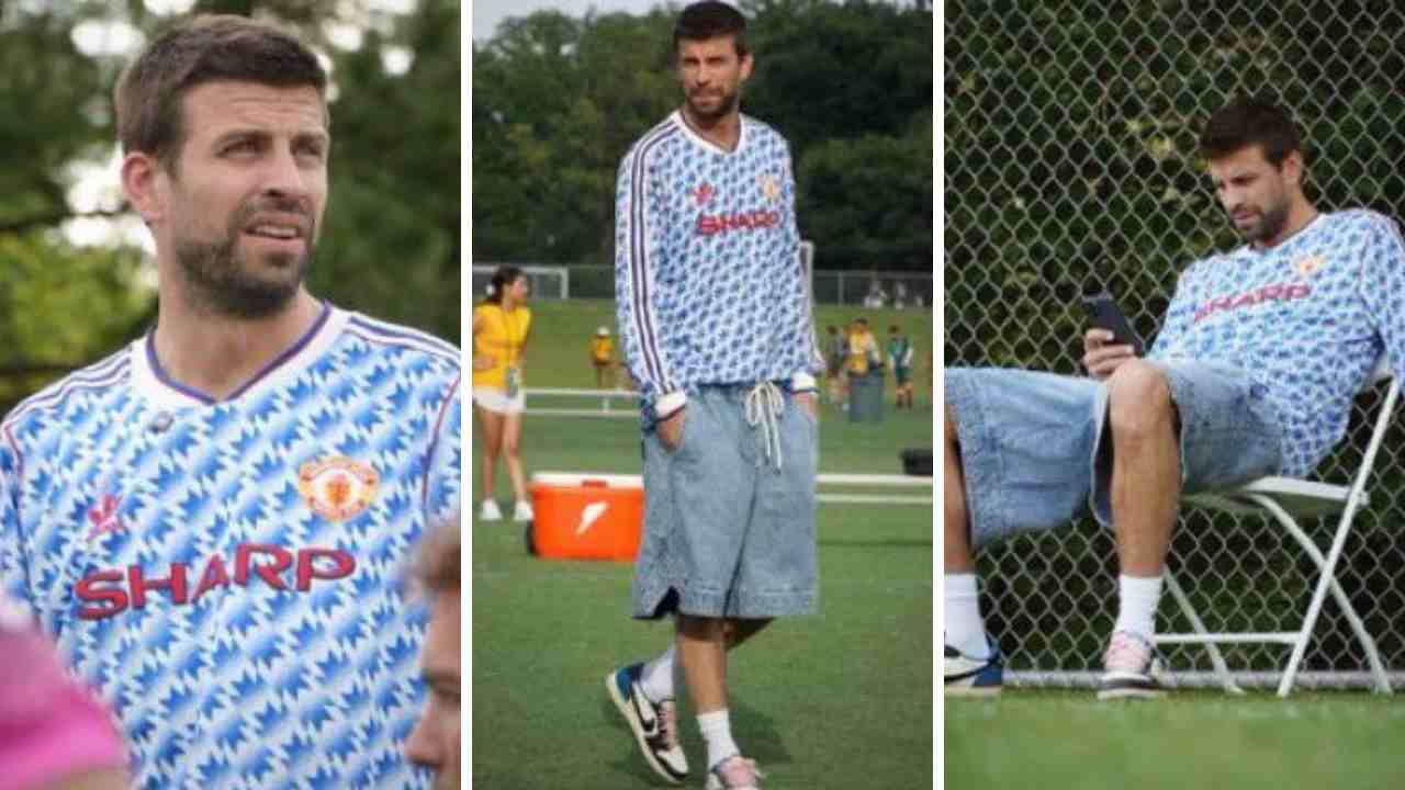 Look – Gerard Pique Turns Up To US Event In Retro Man United Snowflake ...